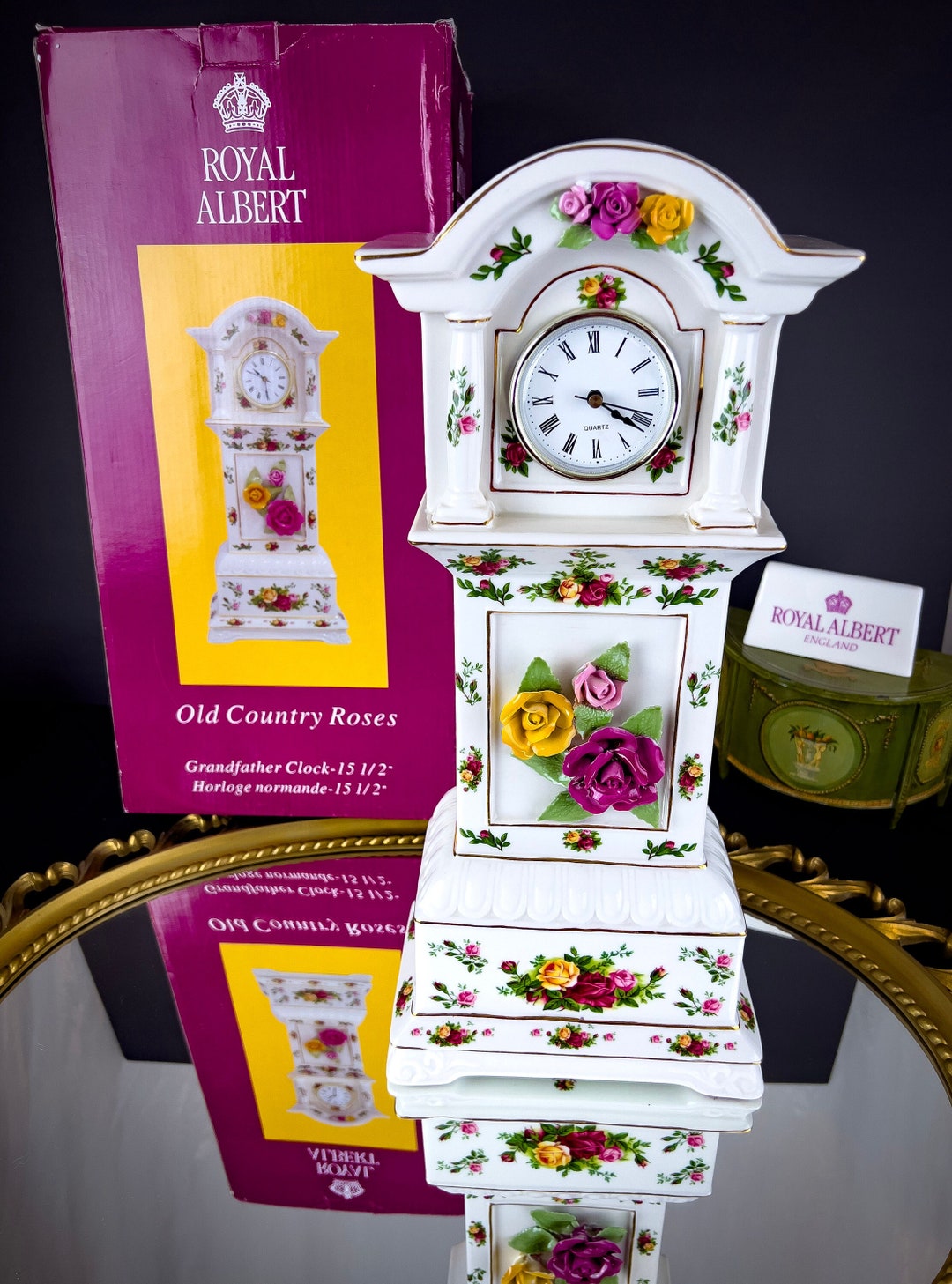 RARE Vintage Royal Albert LARGE Old Country Roses Grandfather Clock ...