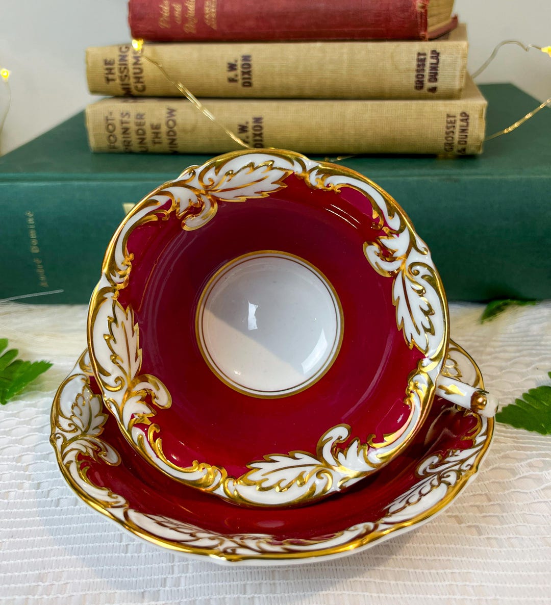 Vintage Paragon Red Teacup and Saucer: Gold Leaf Detail, Made in ...