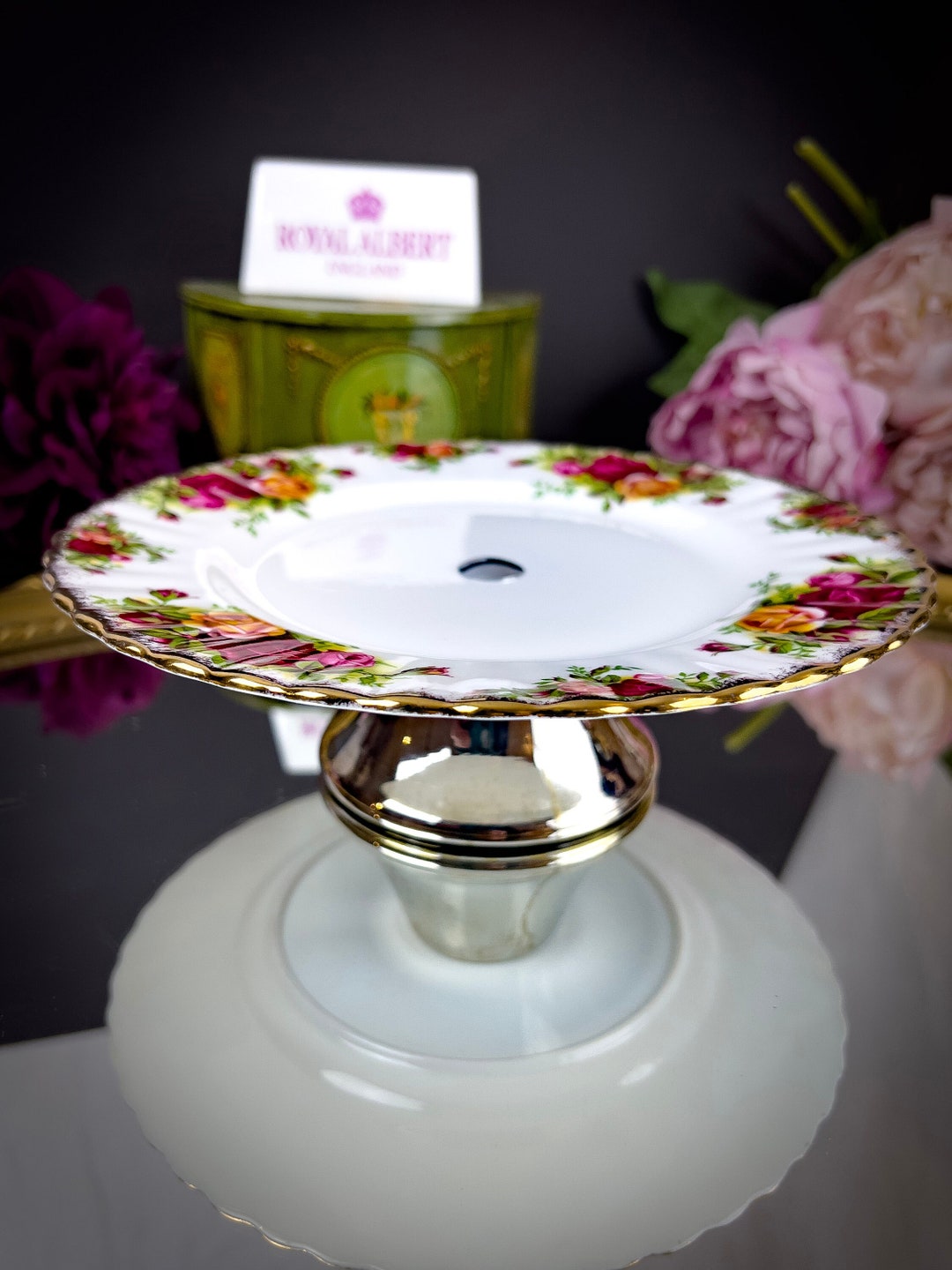 Rare Vintage Royal Albert Old Country Roses Pedestal Cake Stand, Dainty ...