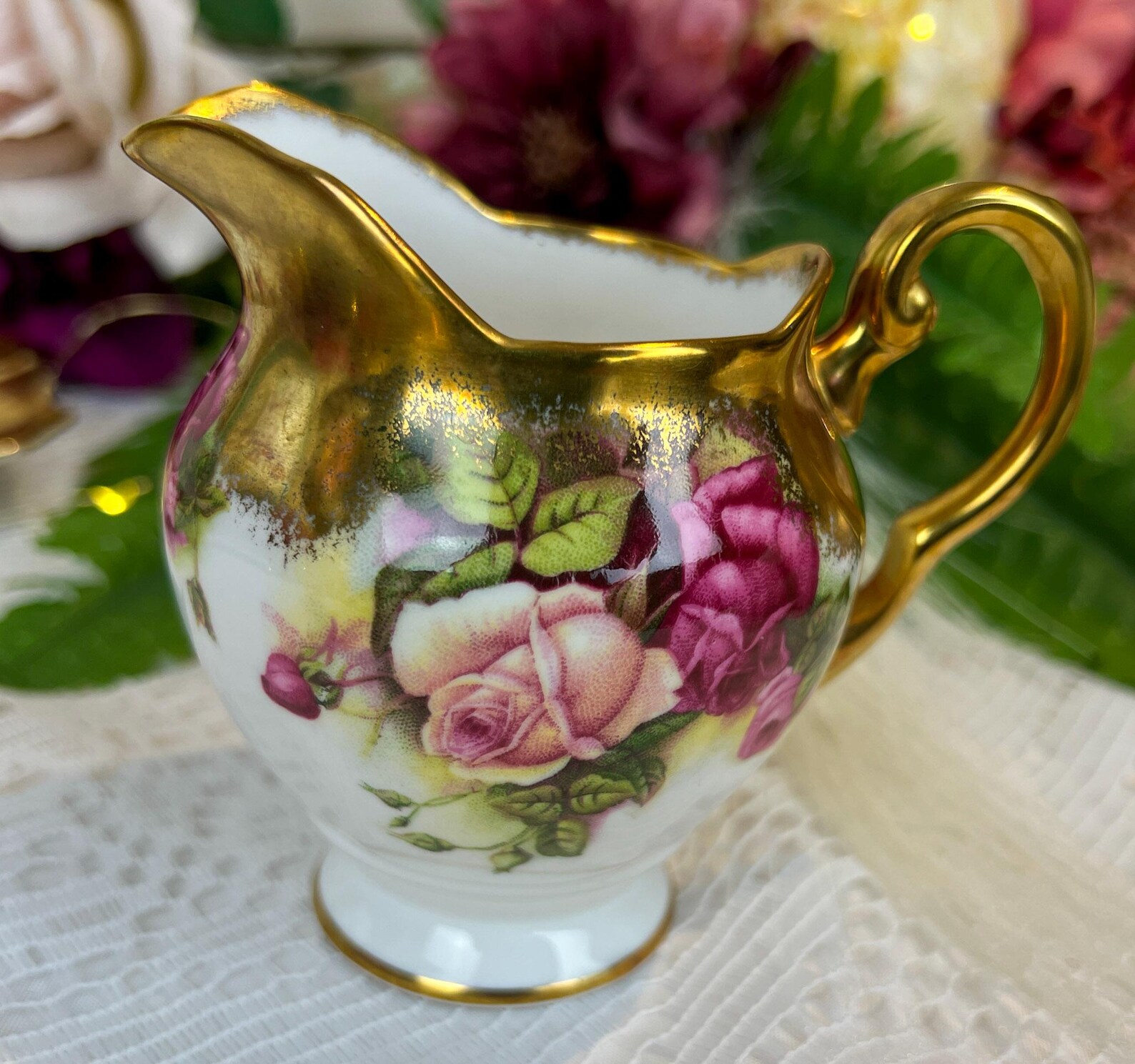 Rare Vintage Royal Chelsea Golden Rose Cream, Sugar, and Tray Set, 2 ...