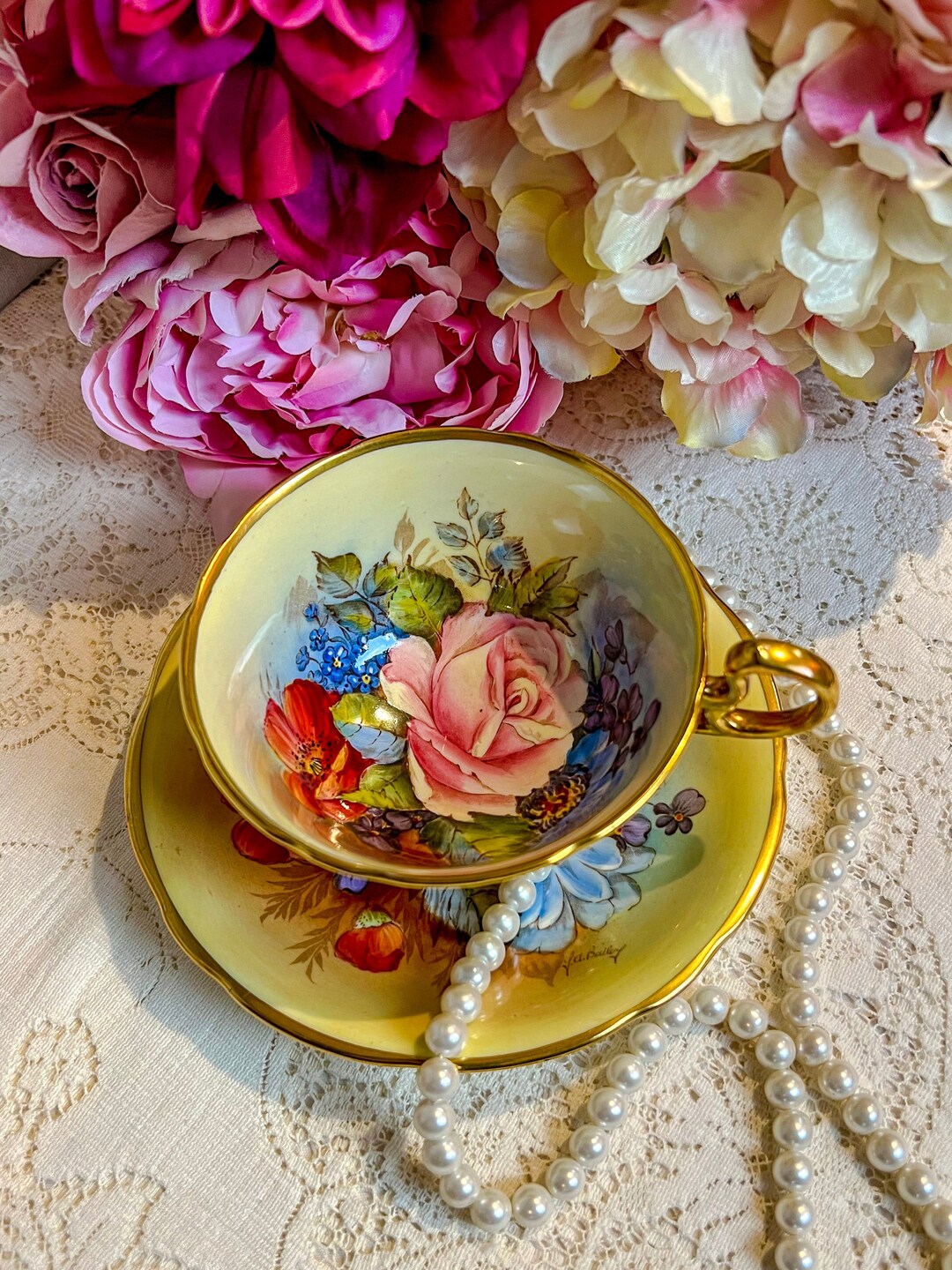 Very Desirable 24kt Gold Vintage J.A. Bailey Signed Aynsley Cabbage ...