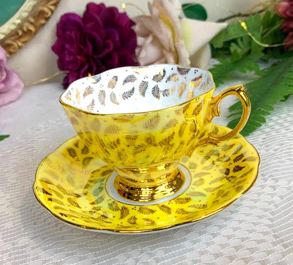 Vintage Royal Albert Yellow Gold Chintz Feather Teacup and Saucer, Made ...