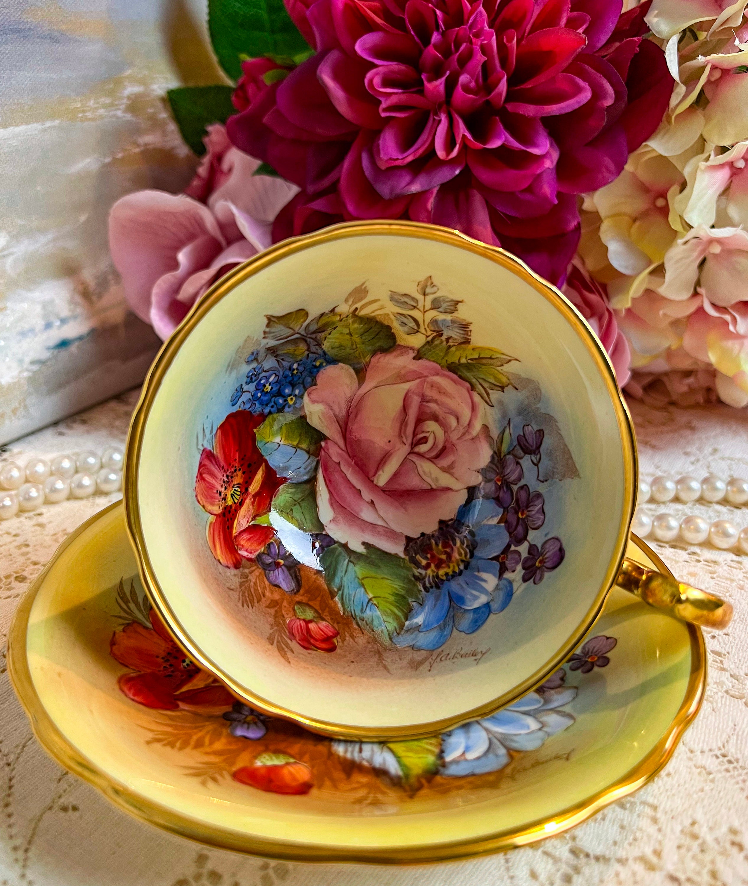 Very Desirable 24kt Gold Vintage J.A. Bailey Signed Aynsley Cabbage ...