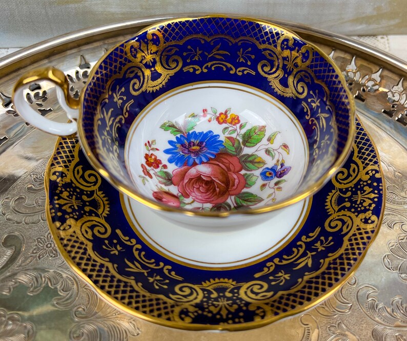 Rare Cobalt Blue Double Warrant Paragon Teacup and Saucer With Cabbage ...
