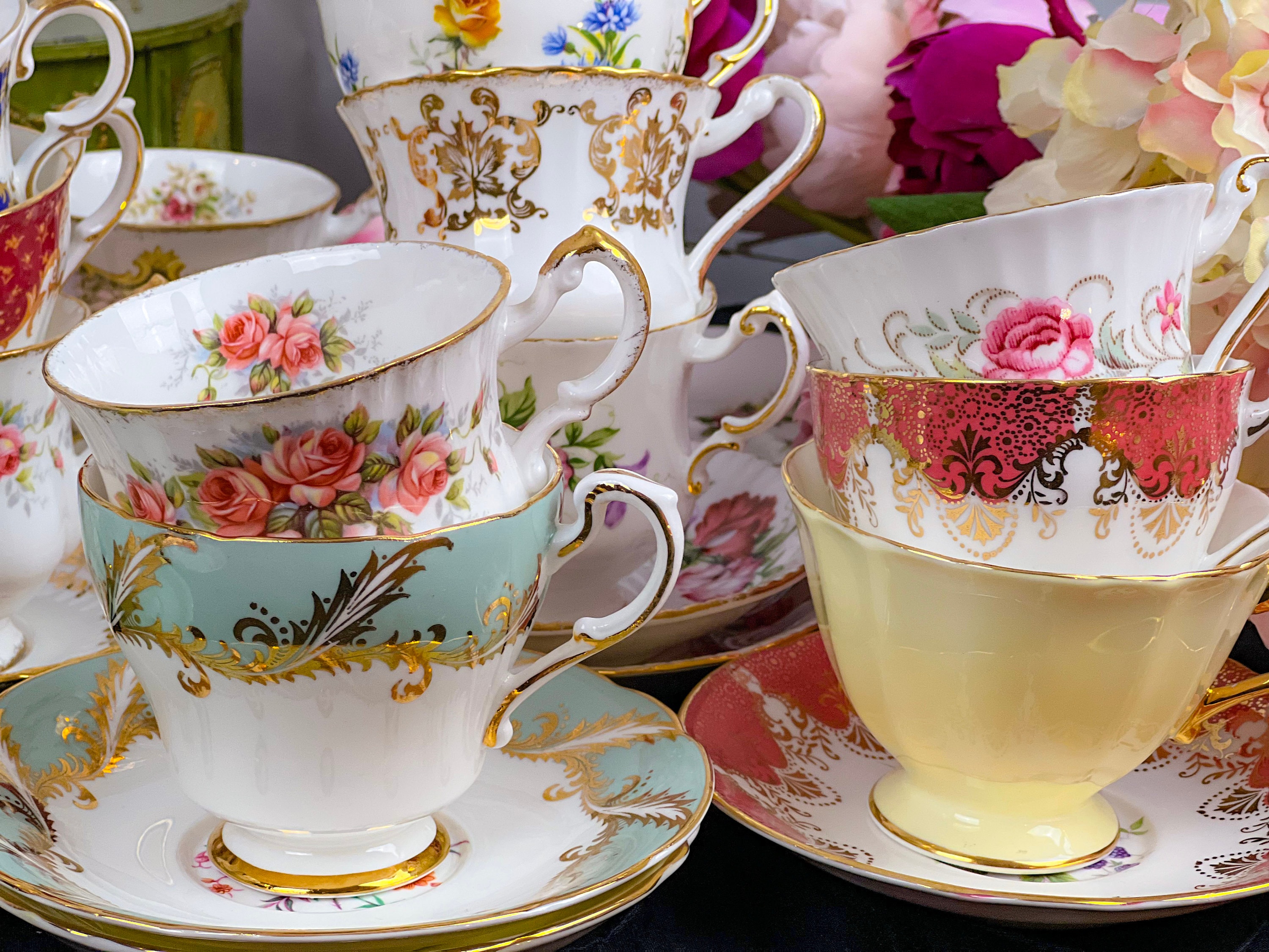 Tea Party Set for 12, VINTAGE Mismatched China Tea Cups, ALL English ...