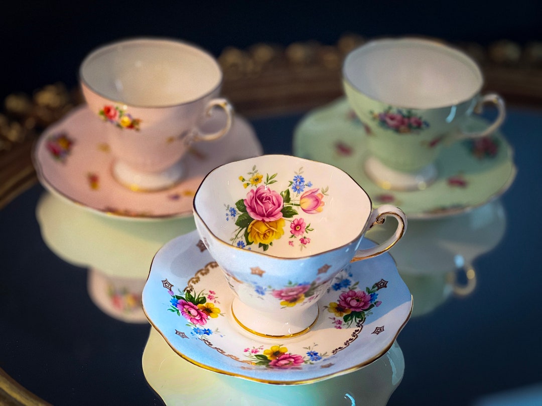 Choice of 1950s EB Foley Teacup and Saucer Sets in Blue, Pink, Green ...