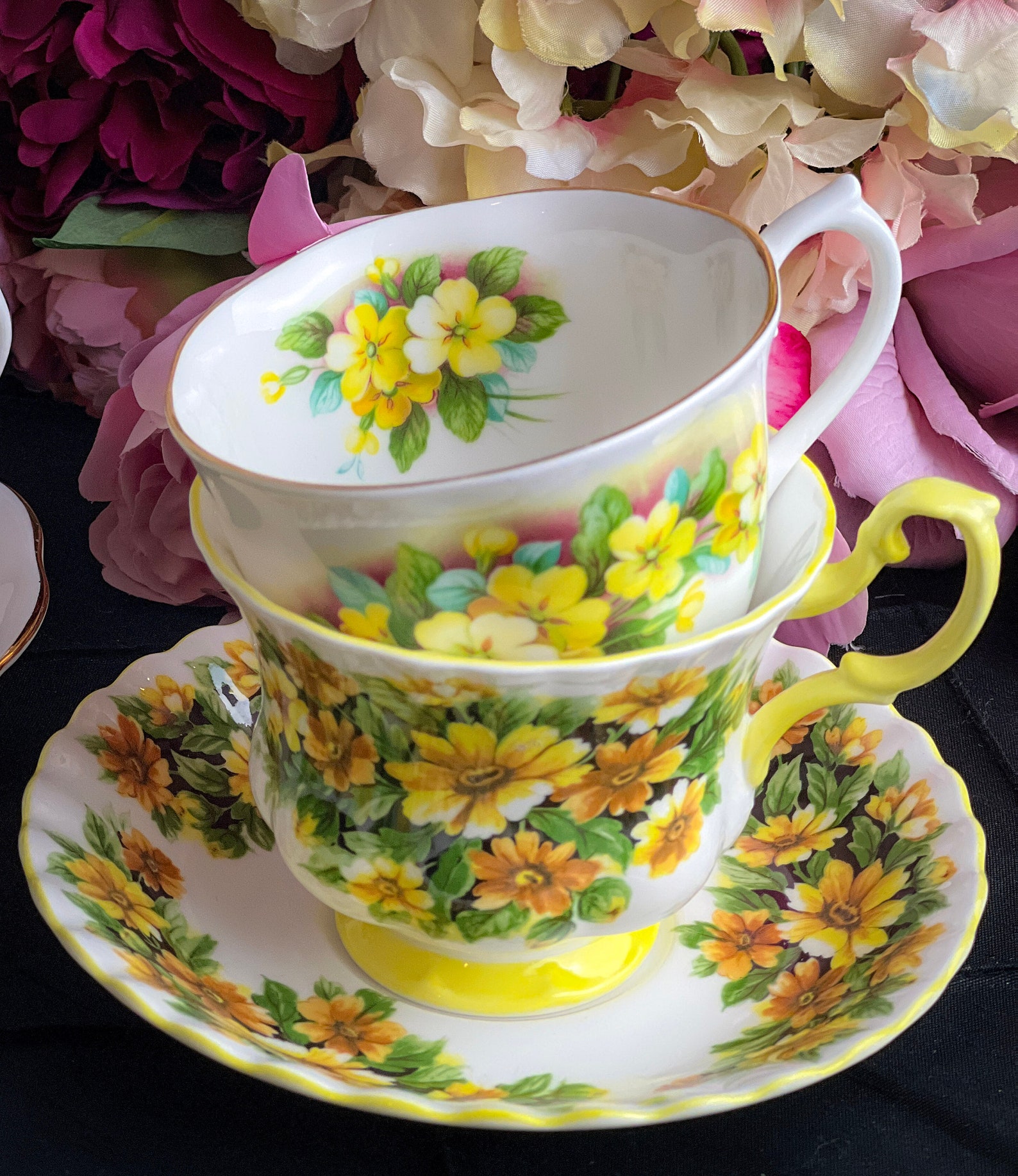Set of 4 Yellow Vintage Royal Albert English Bone China Teacups and ...