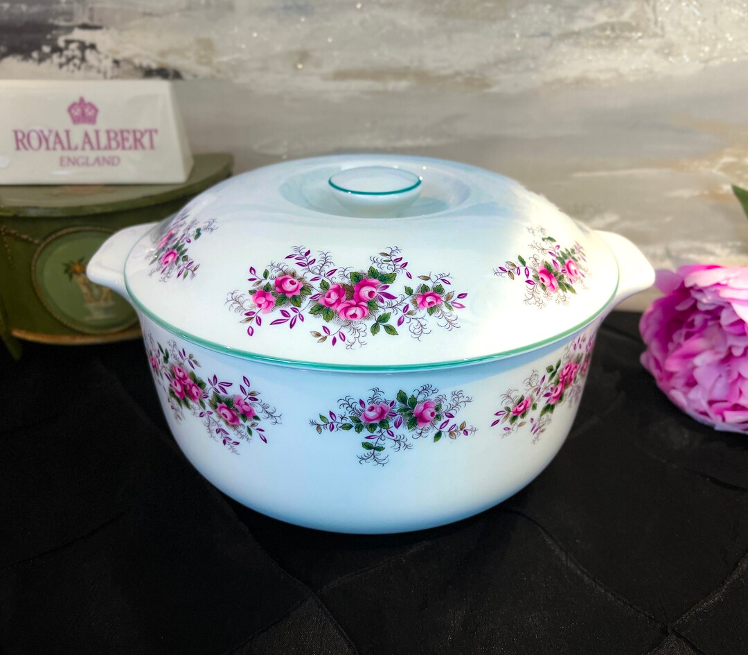 Large Royal Albert Lavender Rose Country Bakeware 3 Quart Covered ...