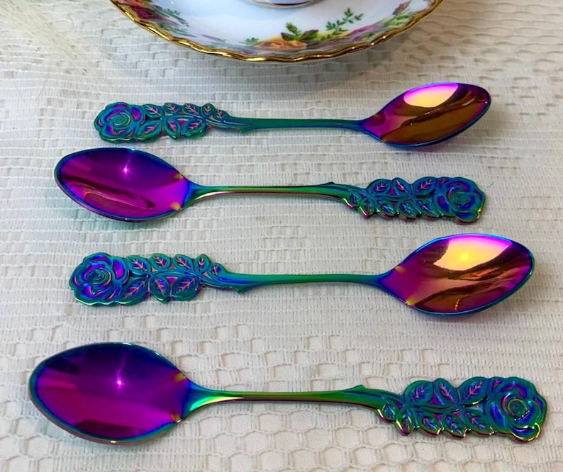 Rose Flower Teaspoons in Gold or Silver Plated Colors, Sold ...