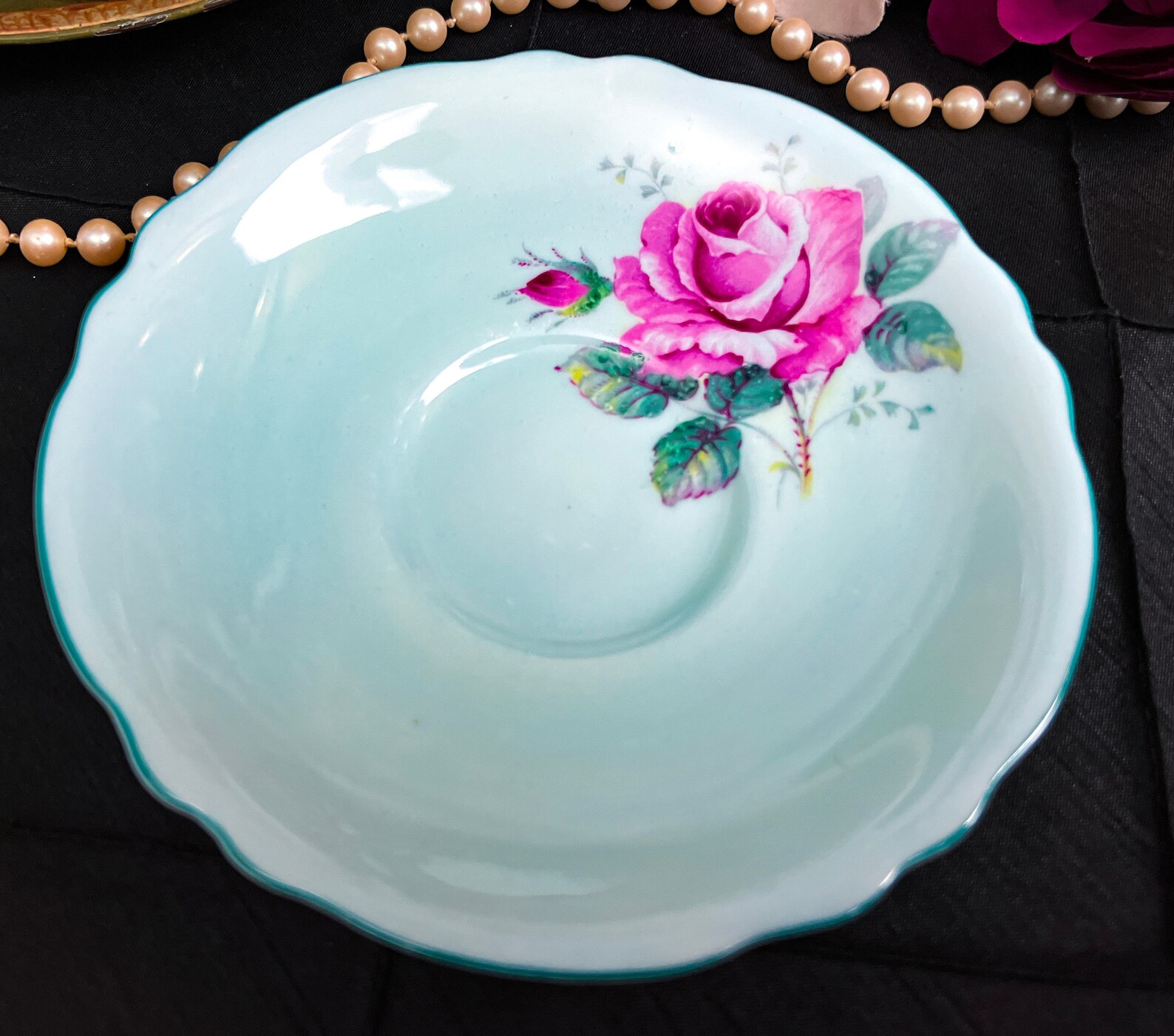 Vintage Blue Paragon Double Warrant Teacup and Saucer With Large Pink ...