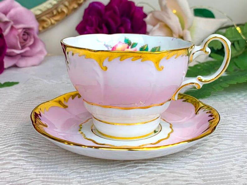 Pink Double Warrant Paragon Teacup and Saucer Set With Cabbage Rose ...