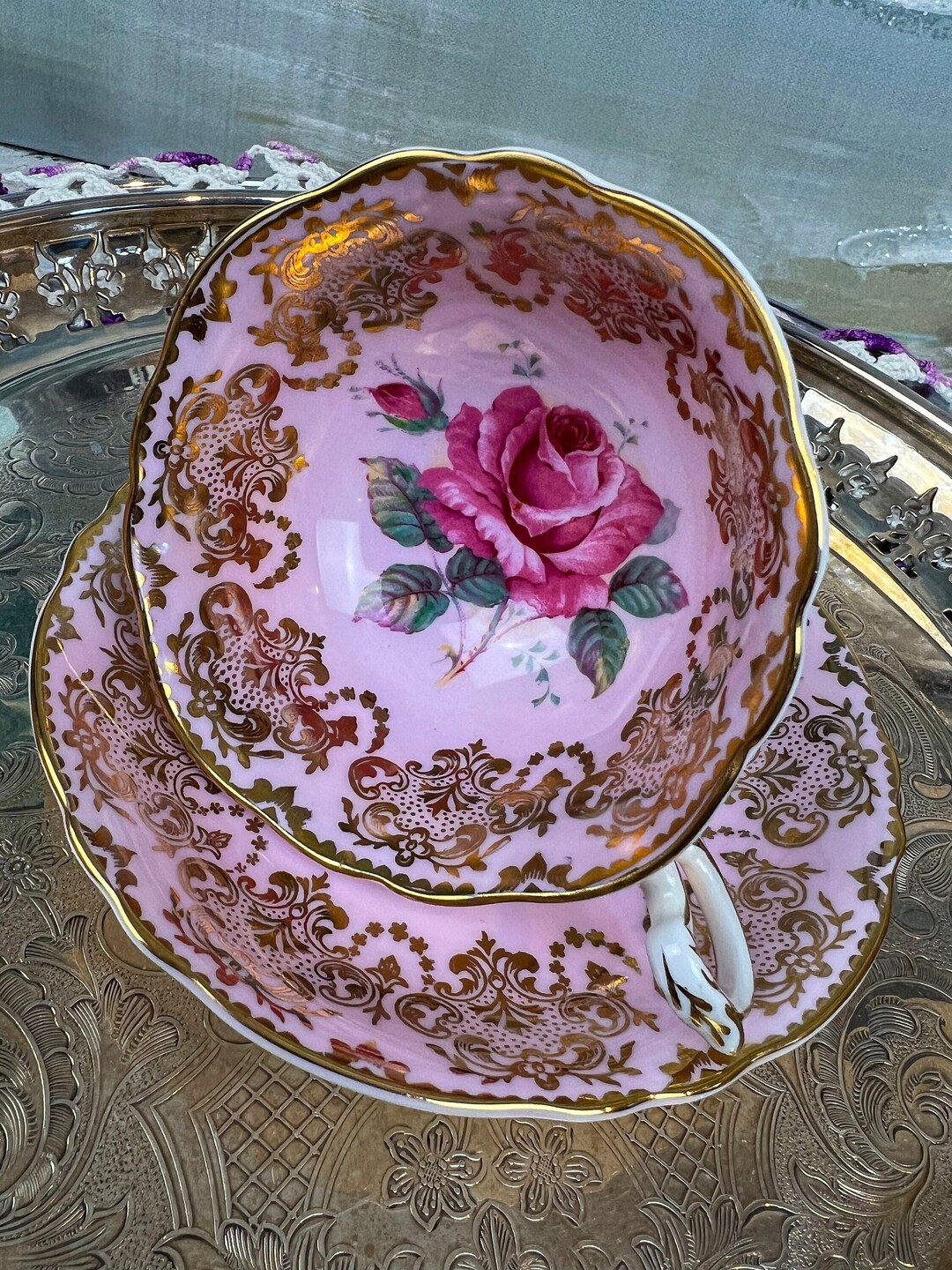 RARE Vintage Pink Paragon Floating Cabbage Rose Teacup and Saucer ...