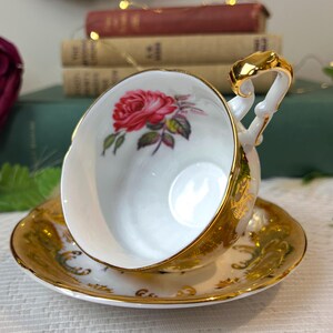 1950s Moss Green Paragon Antique Rose Cup and Saucer Signed Reg Johnson ...