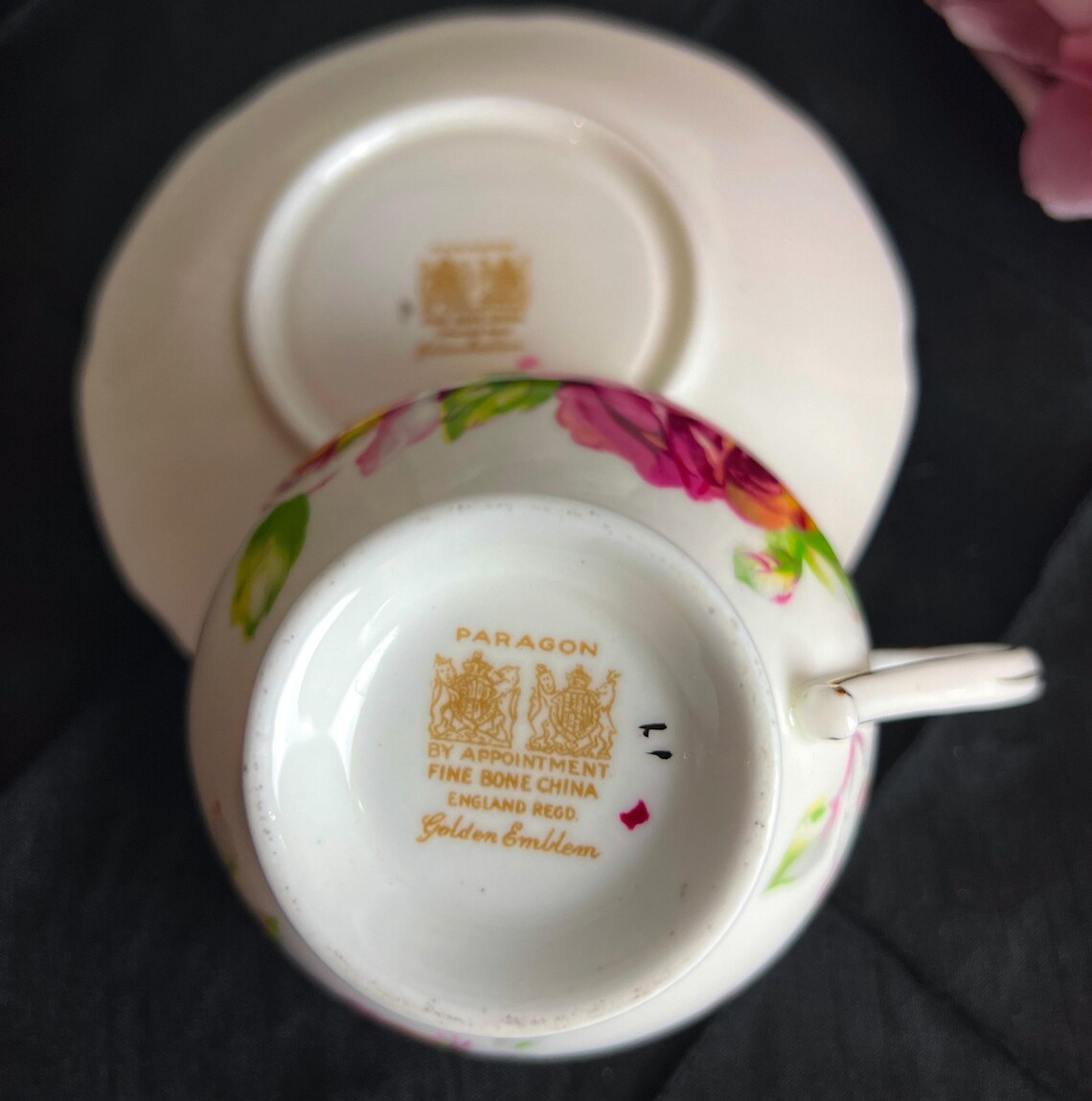 Vintage Double Warrant Paragon Golden Emblem Corset Shaped Teacup and ...
