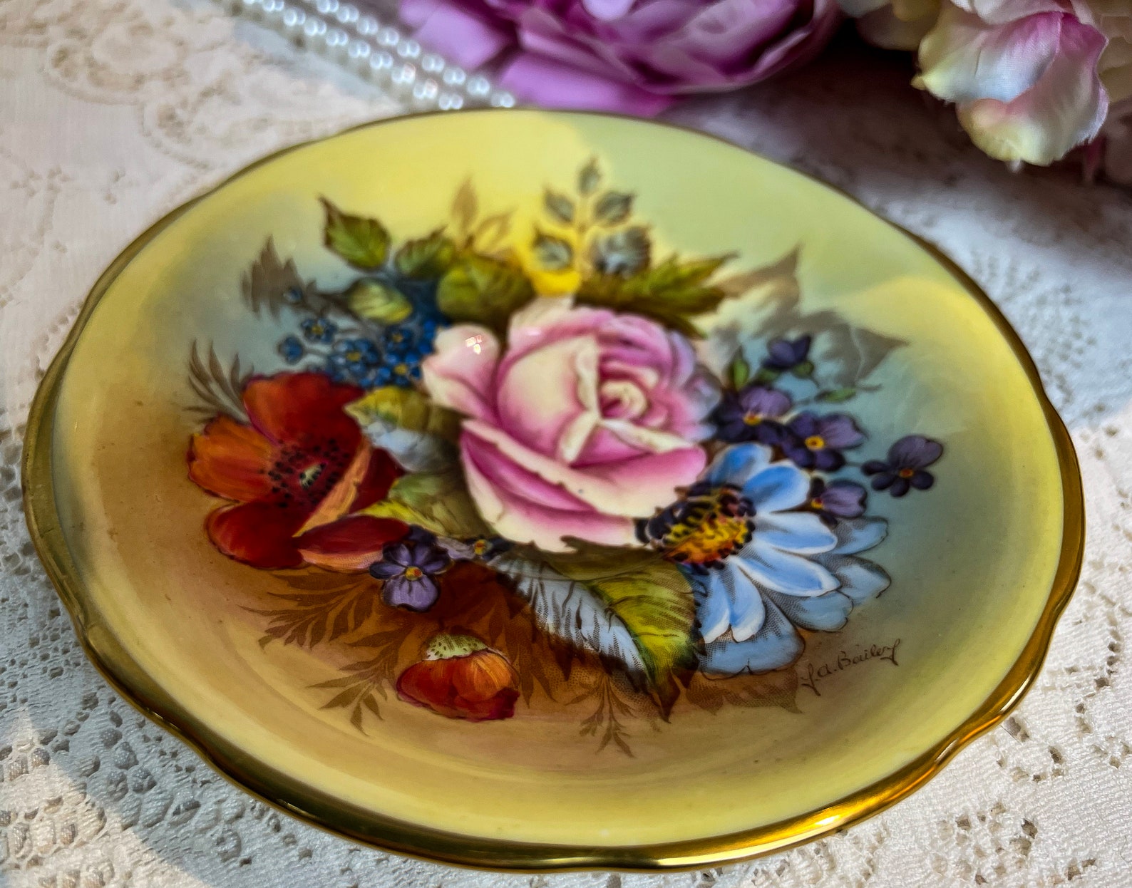 Very Desirable 24kt Gold Vintage J.A. Bailey Signed Aynsley Cabbage ...