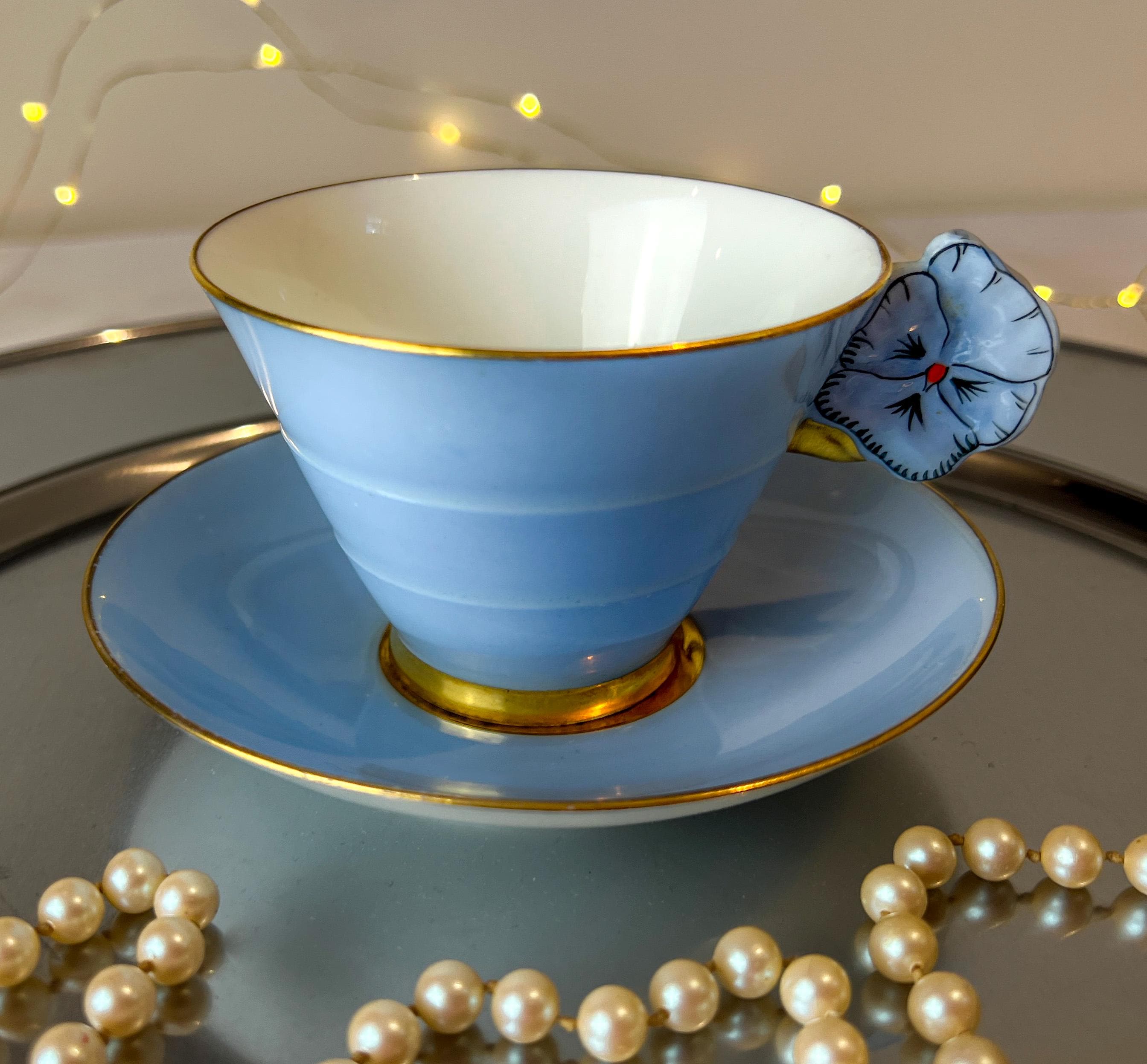 RARE 1930s Periwinkle Blue Paragon Flower Handle Teacup and Saucer ...