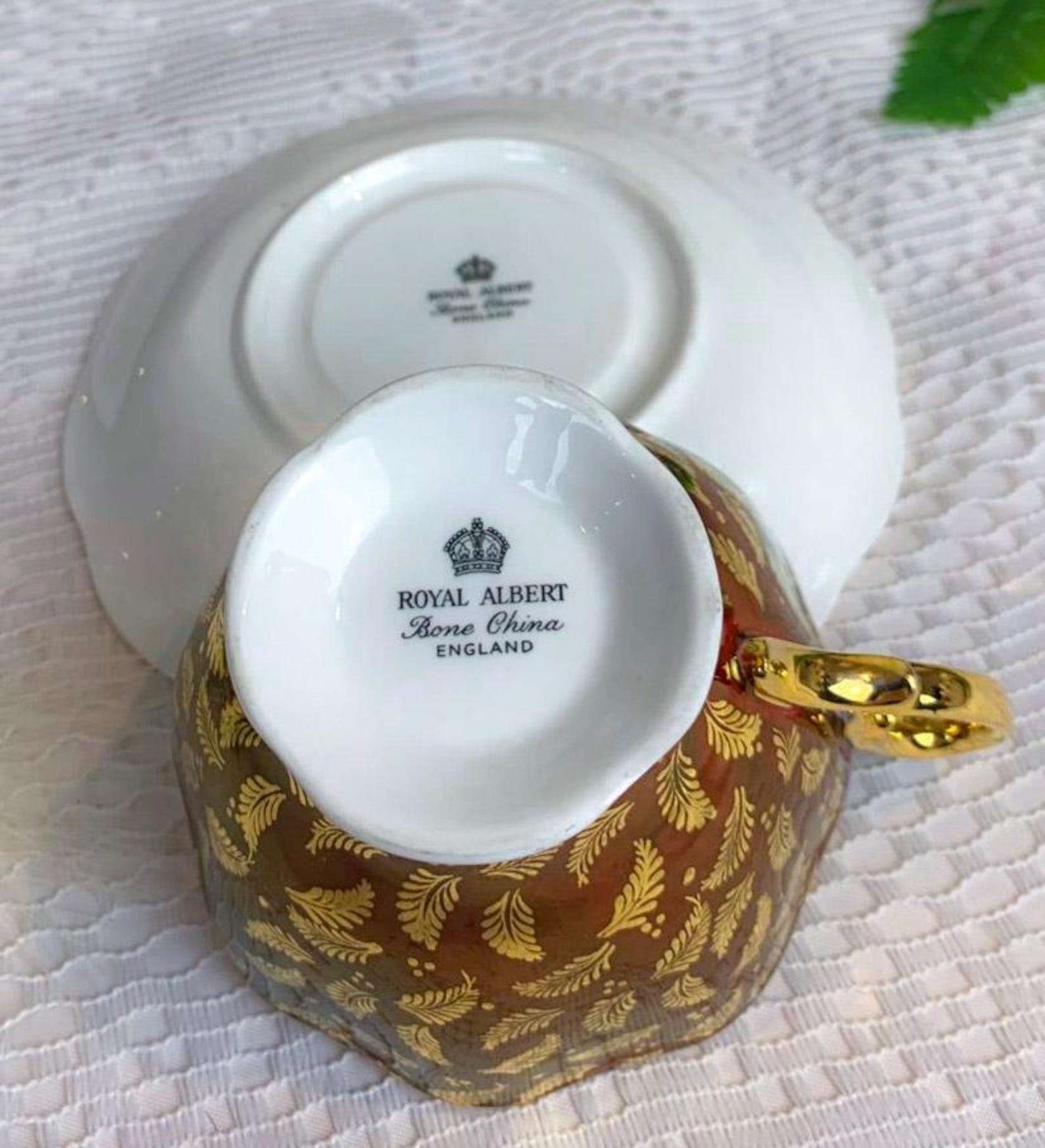 Vintage Royal Albert Burgundy Gold Chintz Feather Teacup and Saucer ...