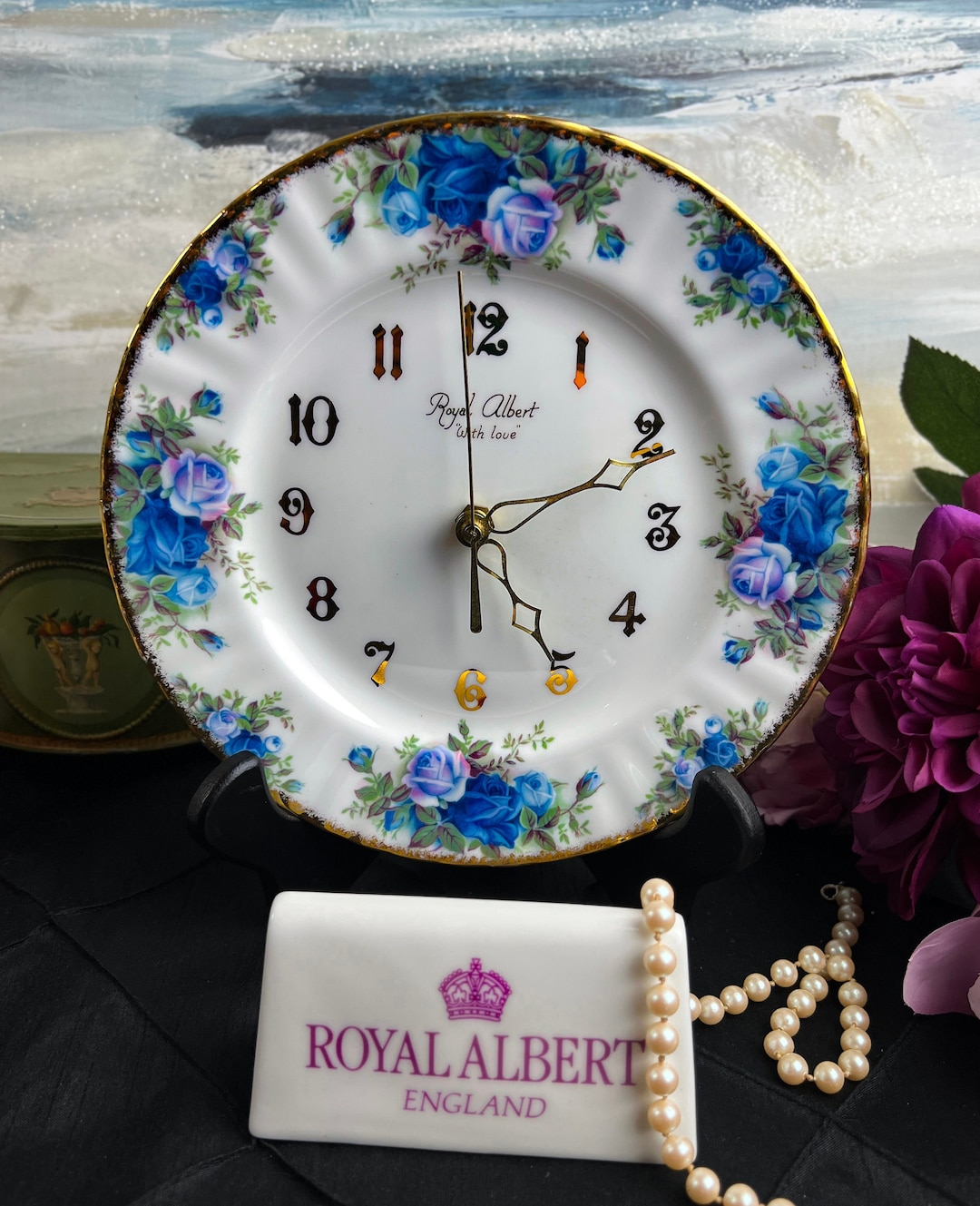 Immaculate Royal Albert Moonlight Rose Plate Clock, 8.25" Salad Plate ...