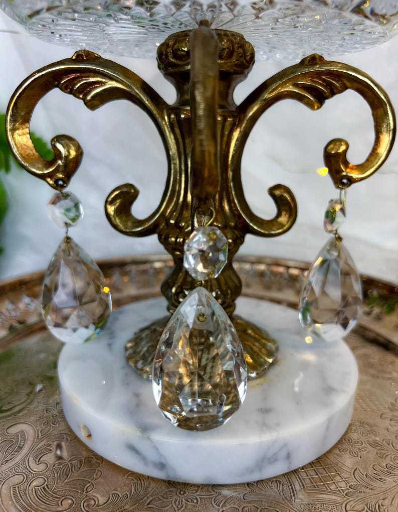 Vintage Large Hollywood Regency Lead Crystal & Brass Compote With ...