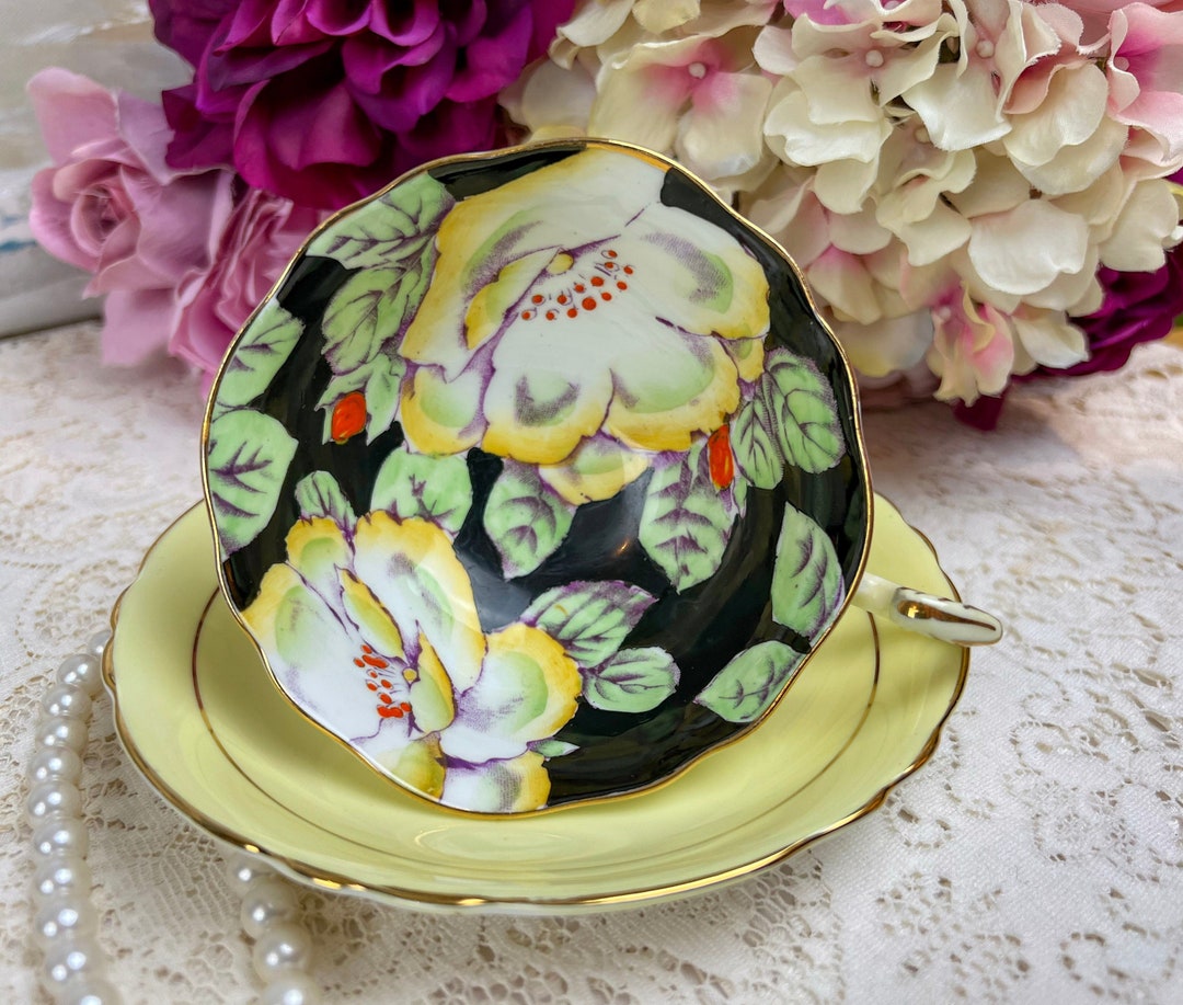 Vintage Yellow Hibiscus Flower Paragon Double Warrant Teacup and Saucer ...