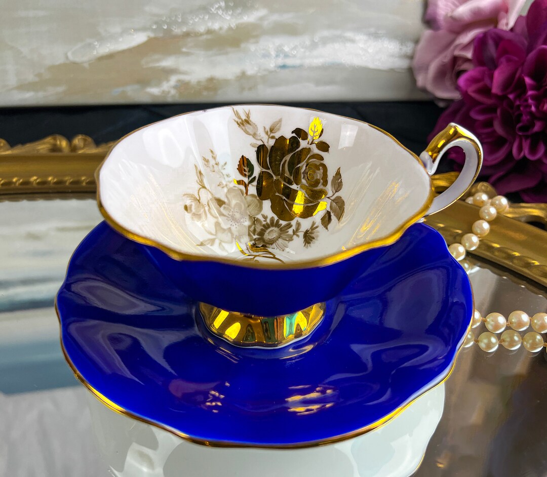 Vintage Cobalt Blue Avon Shaped Queen Anne Teacup and Saucer With Large ...