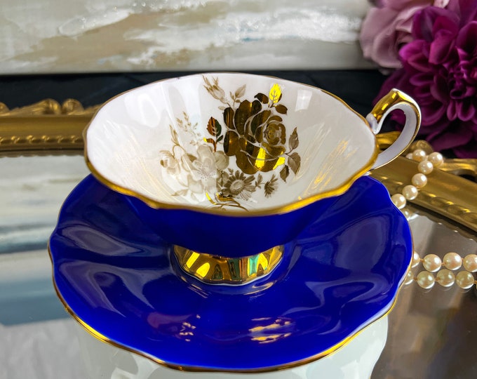 Vintage Cobalt Blue Avon Shaped Queen Anne Teacup and Saucer With Large ...