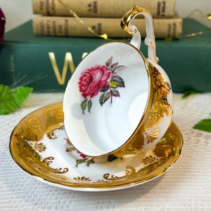 1950s Moss Green Paragon Antique Rose Cup and Saucer Signed Reg Johnson ...