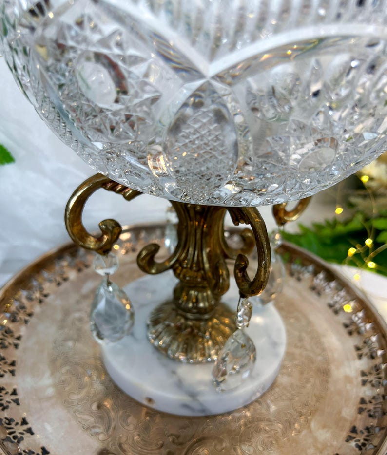 Vintage Large Hollywood Regency Lead Crystal & Brass Compote With ...