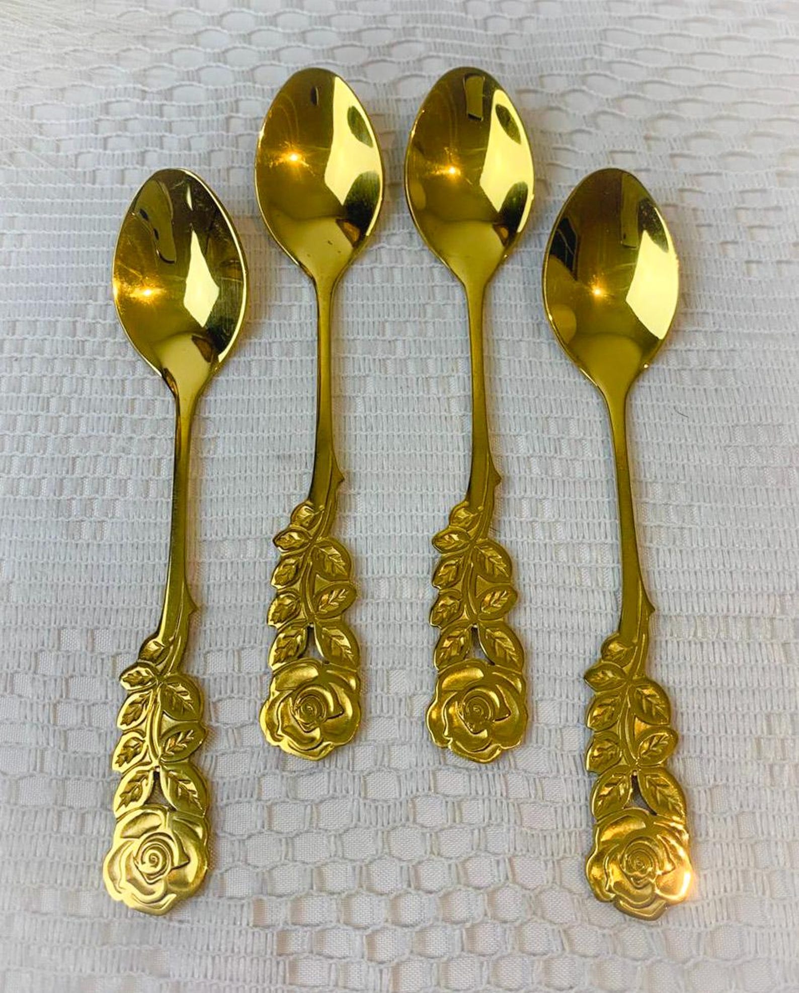 Rose Flower Teaspoons in Gold or Silver Plated Colors, Sold ...