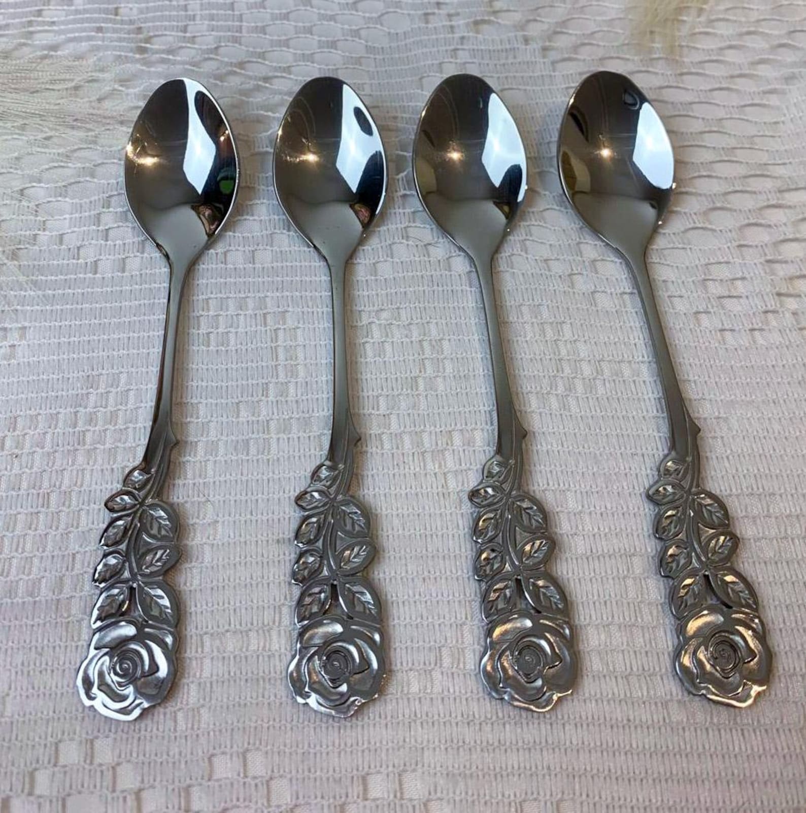 Rose Flower Teaspoons in Gold or Silver Plated Colors, Sold ...