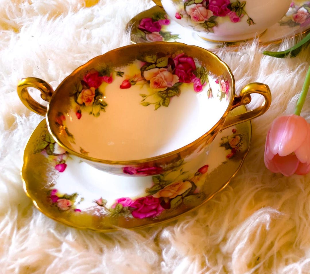Set of 6 Royal Chelsea Golden Rose Soup Bowls & Saucers - Etsy