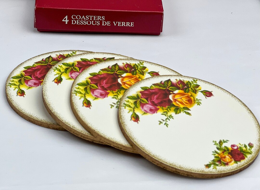 Set of 4 Vintage Royal Albert Old Country Rose Cork Coasters in ...