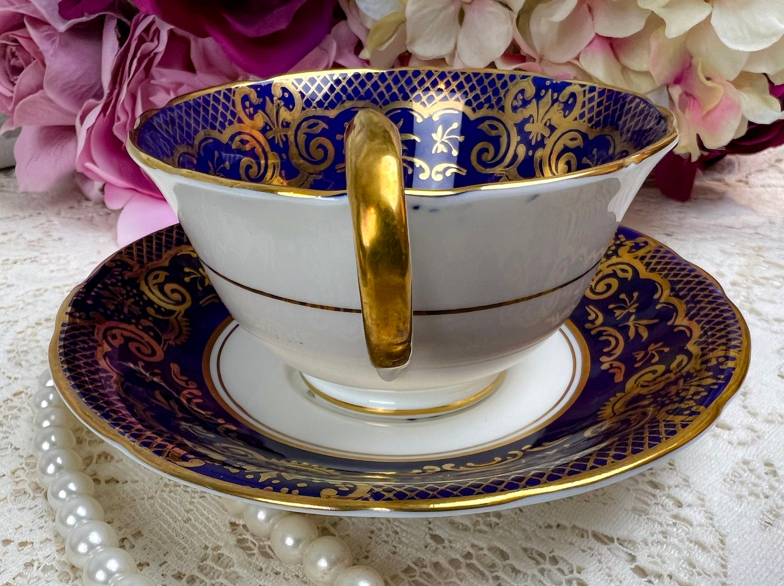 Rare Cobalt Blue Double Warrant Paragon Teacup and Saucer With Cabbage ...