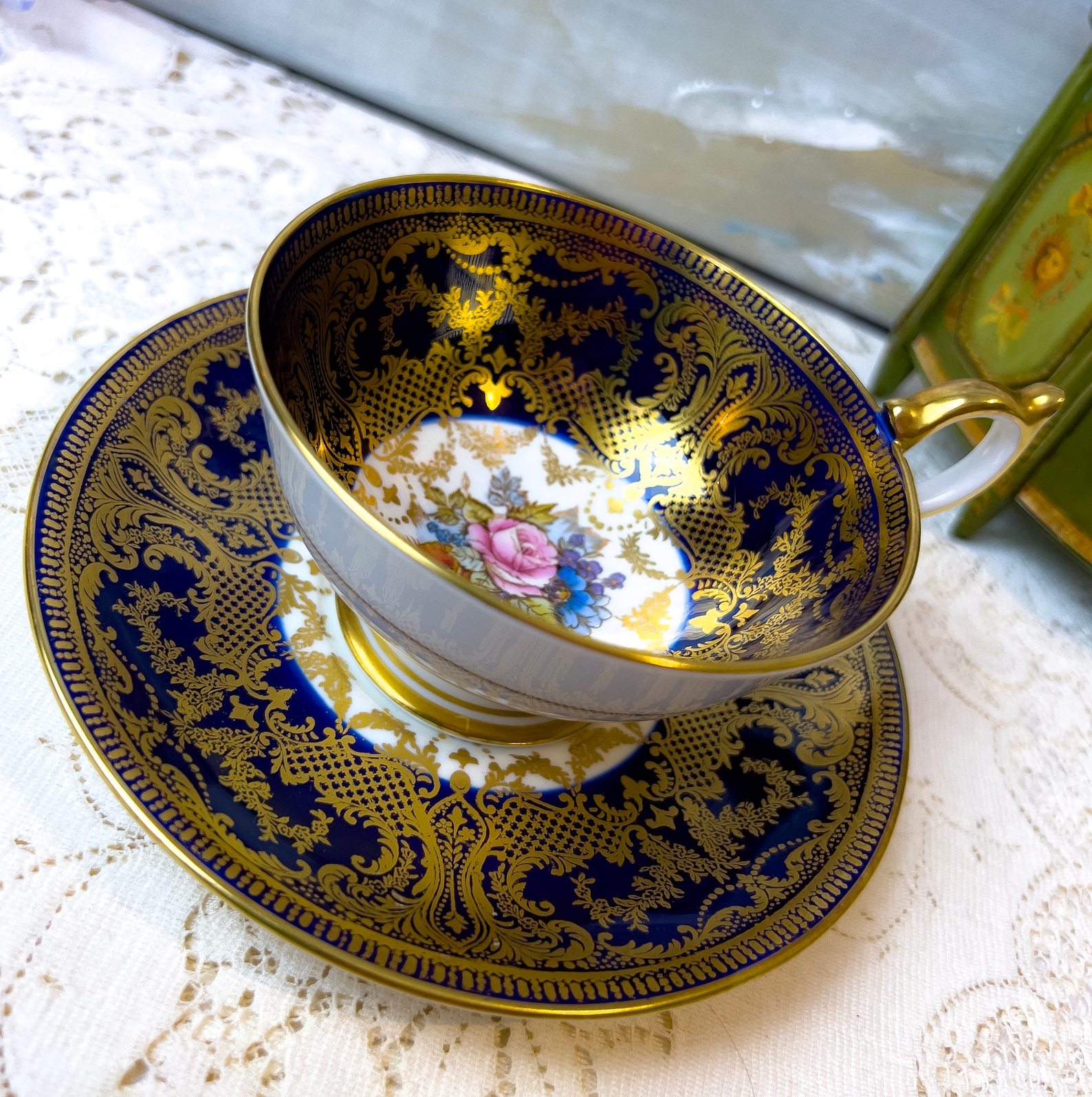 Extravagant J.A. Bailey Signed Aynsley Cabbage Rose Teacup and Saucer ...