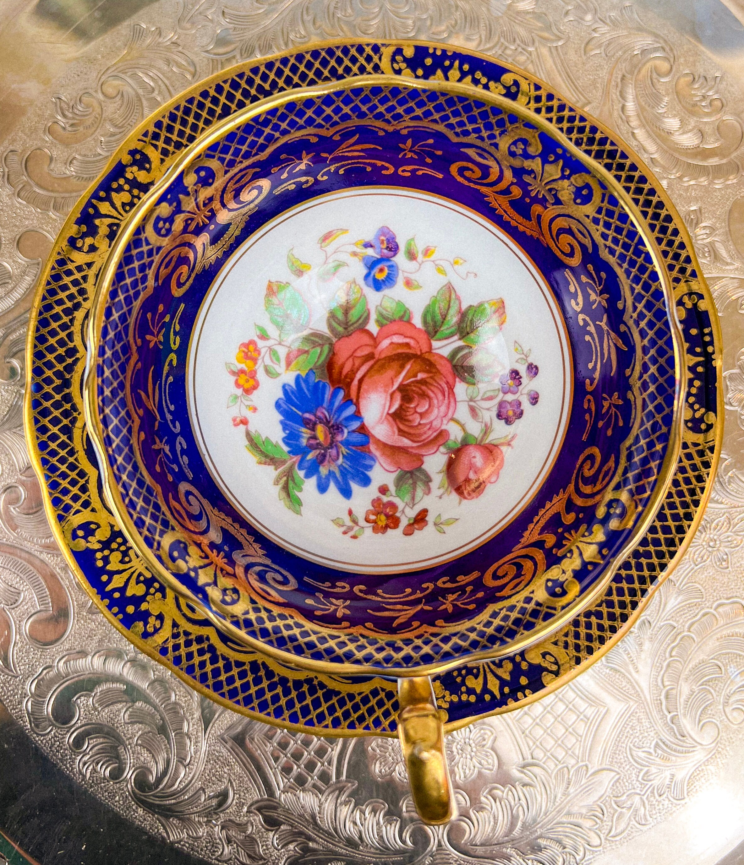 Rare Cobalt Blue Double Warrant Paragon Teacup and Saucer With Cabbage ...