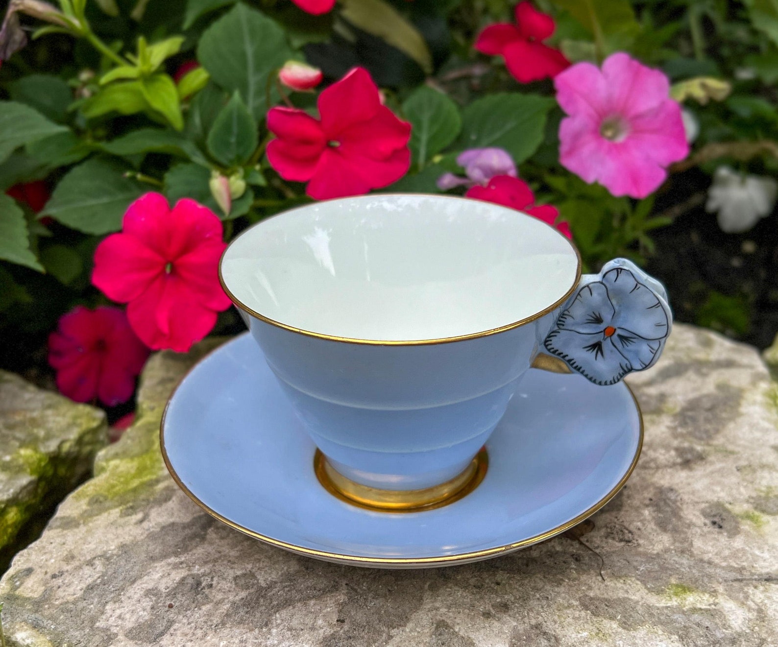 RARE 1930s Periwinkle Blue Paragon Flower Handle Teacup and Saucer ...