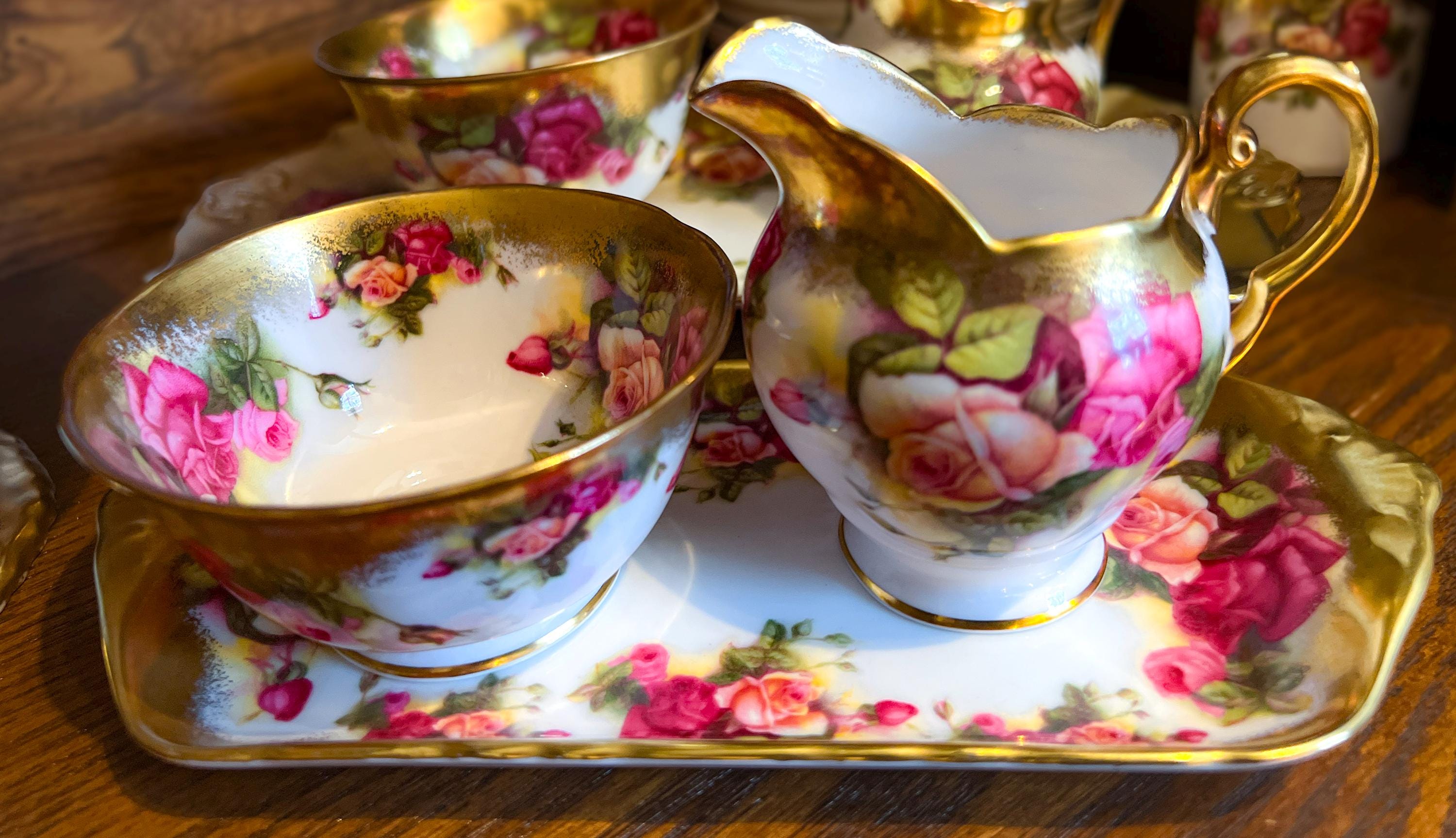 Rare Vintage Royal Chelsea Golden Rose Cream, Sugar, and Tray Set, 2 ...