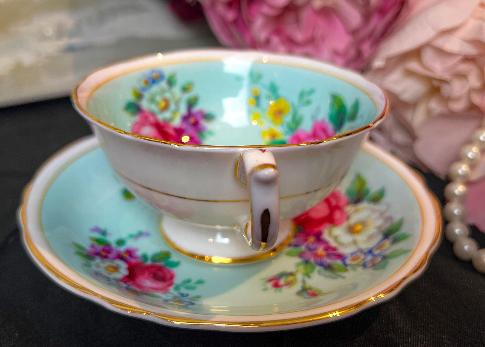 Rare 1930s Blue Double Warrant Paragon Teacup and Saucer With Cabbage ...