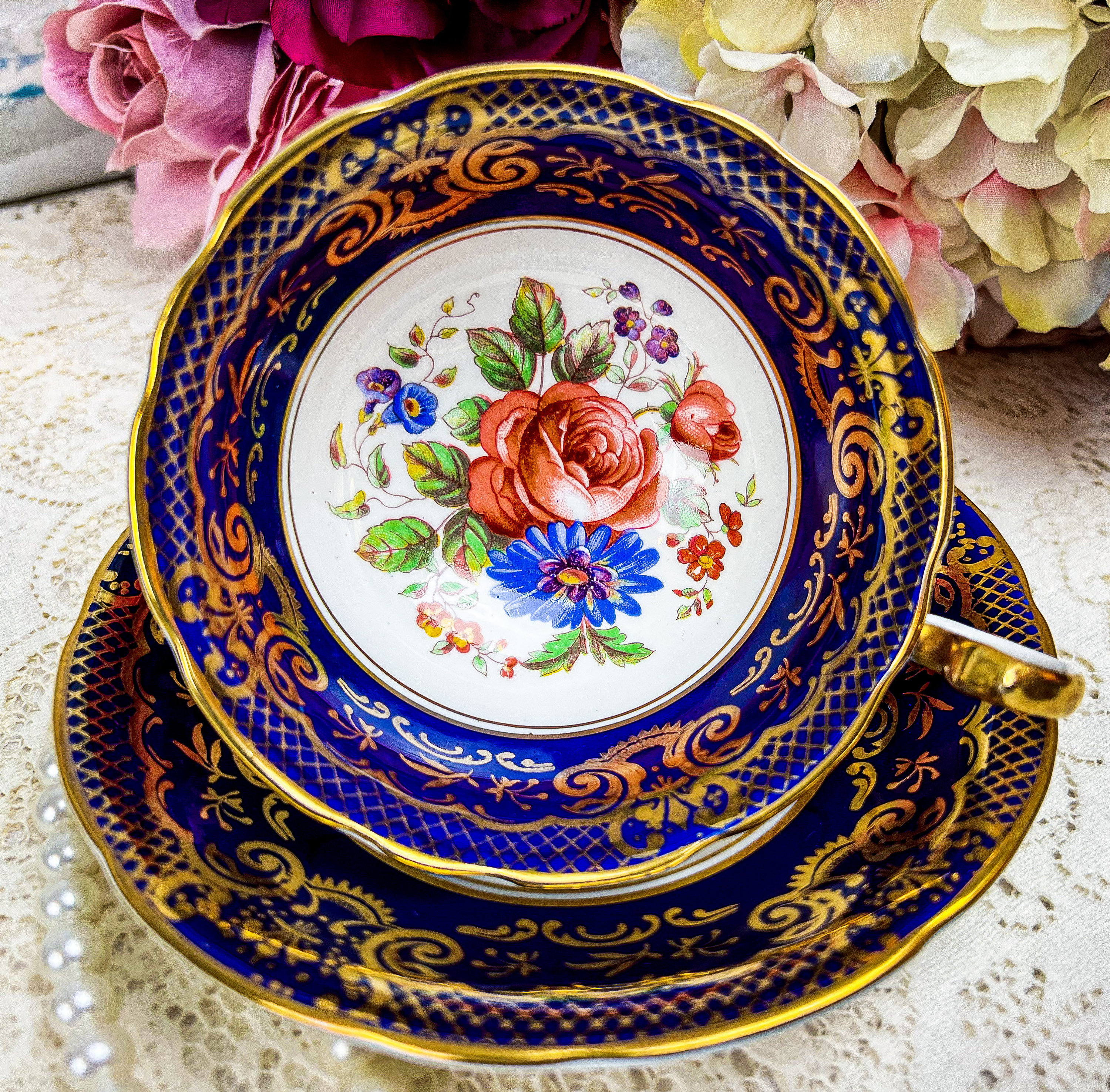 Rare Cobalt Blue Double Warrant Paragon Teacup and Saucer With Cabbage ...