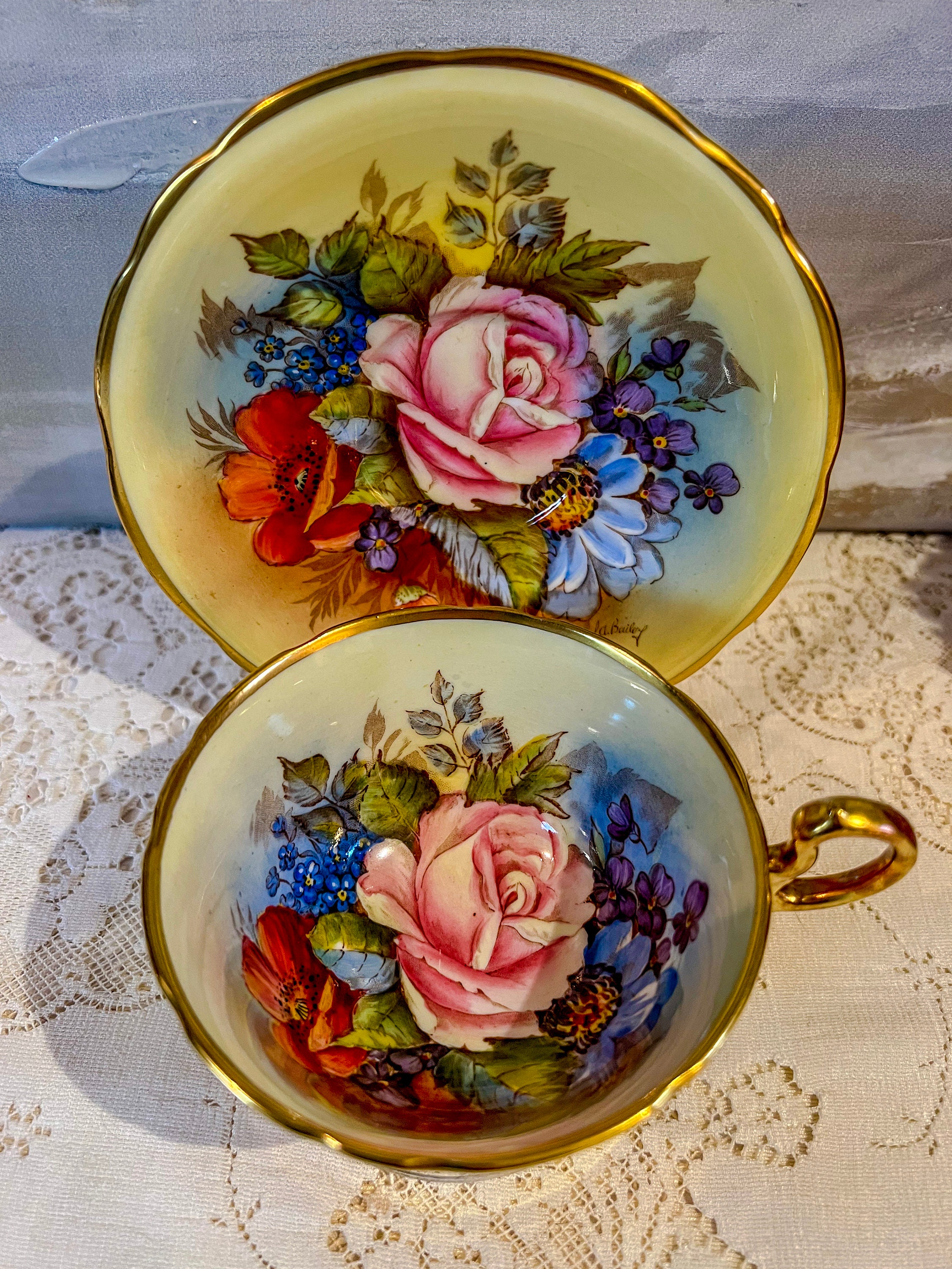 Very Desirable 24kt Gold Vintage J.A. Bailey Signed Aynsley Cabbage ...