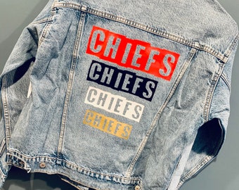 Personalized Kansas City Chiefs Jean Jacket. Toddler Teens Custom Made ...