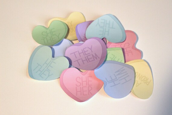 Candy Heart Pronoun Stickers - Etsy