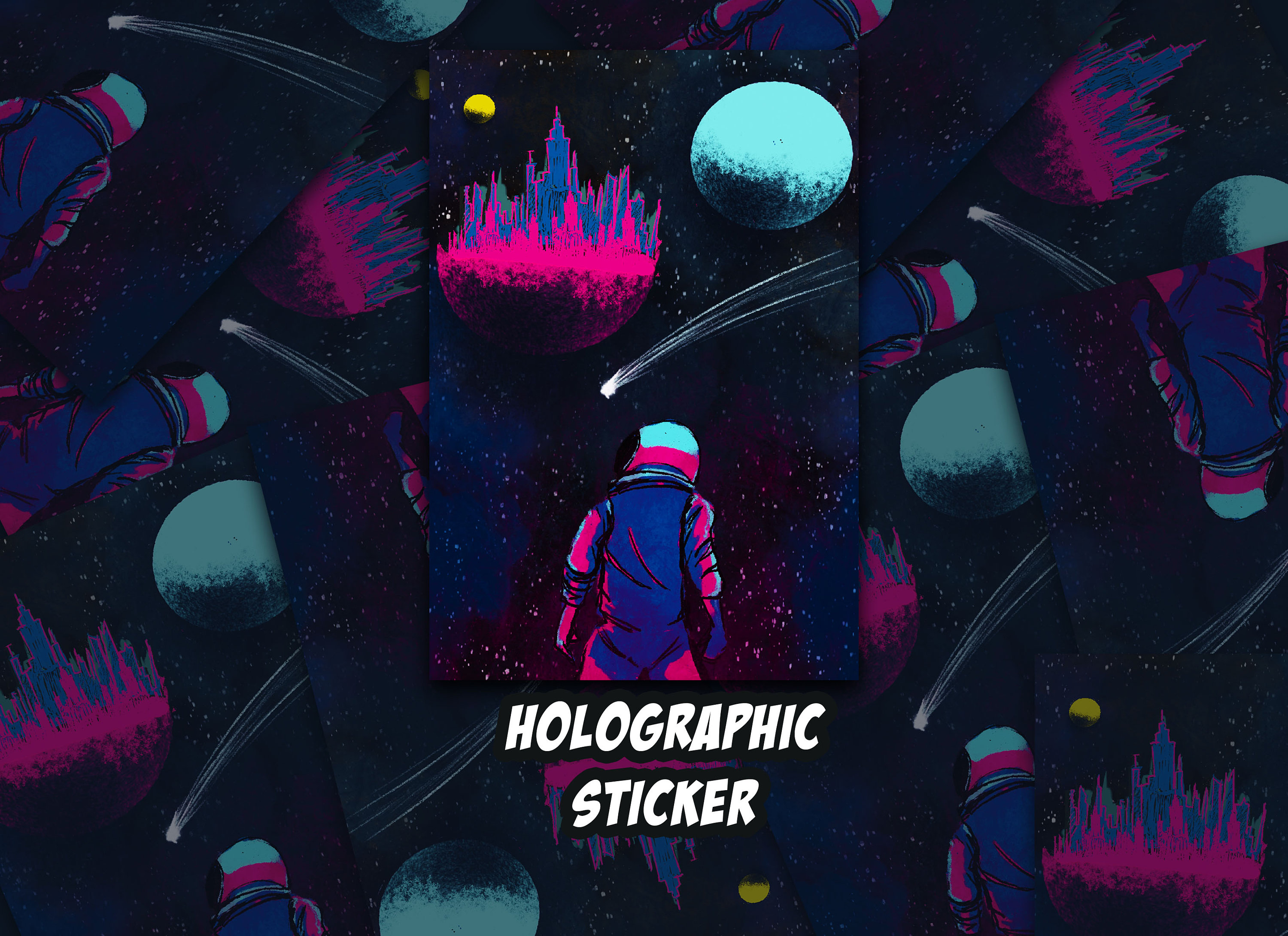 Cosmic Castle Holographic Space Sticker, Astronaut Sticker, Sci Fi ...