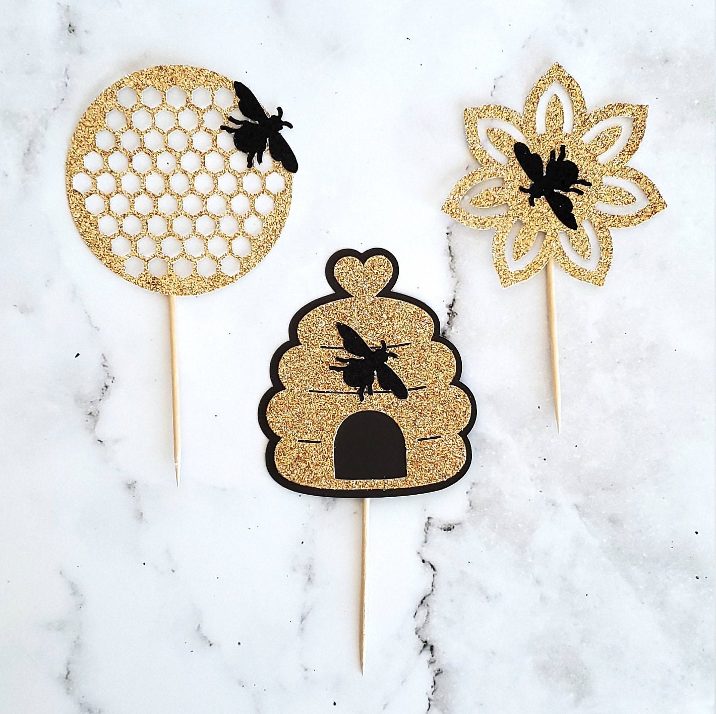 Bee Cupcake Toppers Honey Bee Topper Beehive Honeycomb - Etsy
