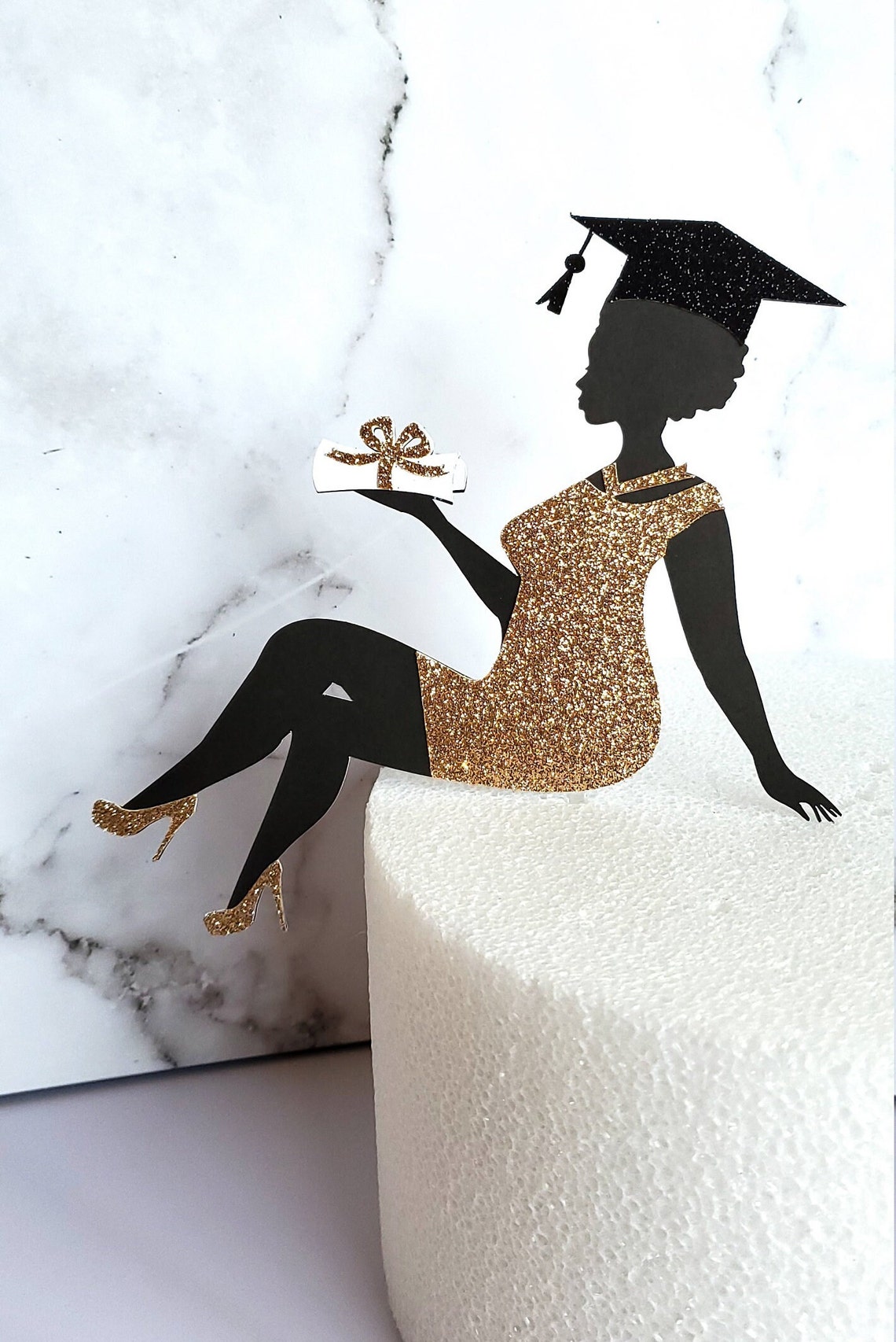 Custom Graduation Cake Topper: Sitting Girl, Glitter Dress - Etsy