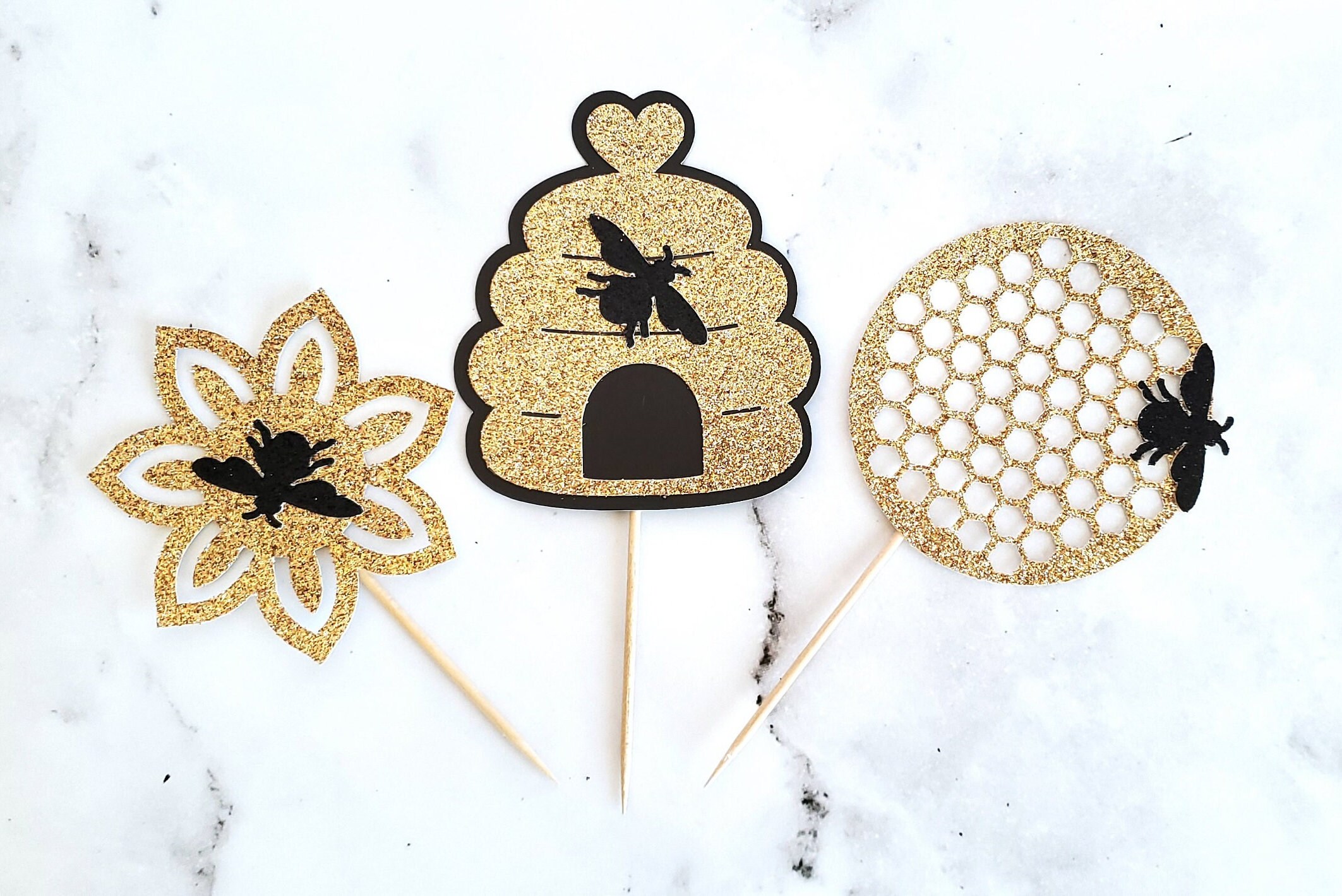 Bee Cupcake Toppers, Honey Bee Topper, Beehive, Honeycomb, Flower, Baby ...