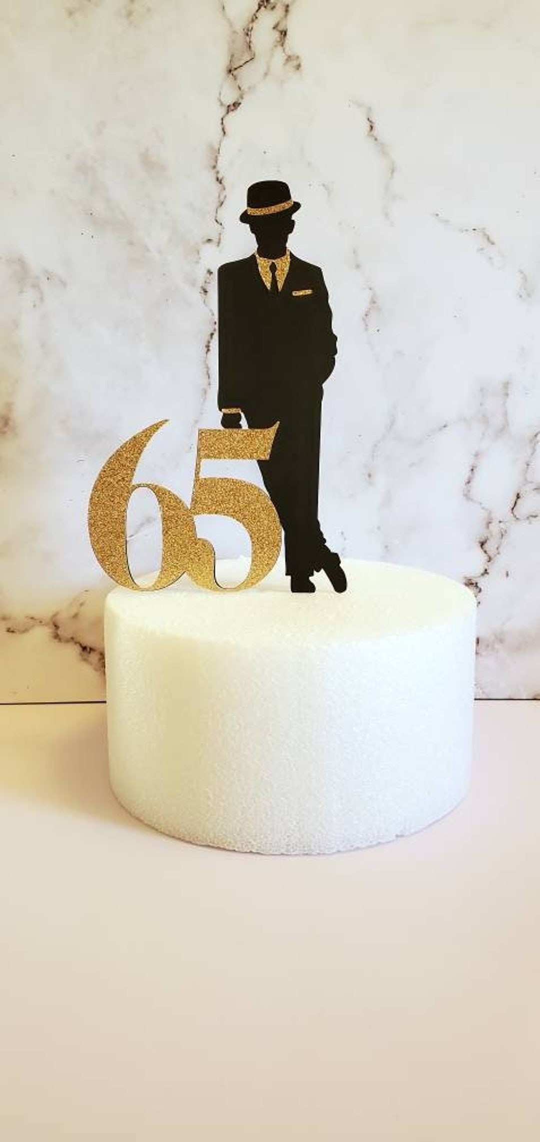 Men’s Birthday Cake Topper - Custom Man in Suit, Hat & Age, Cake ...