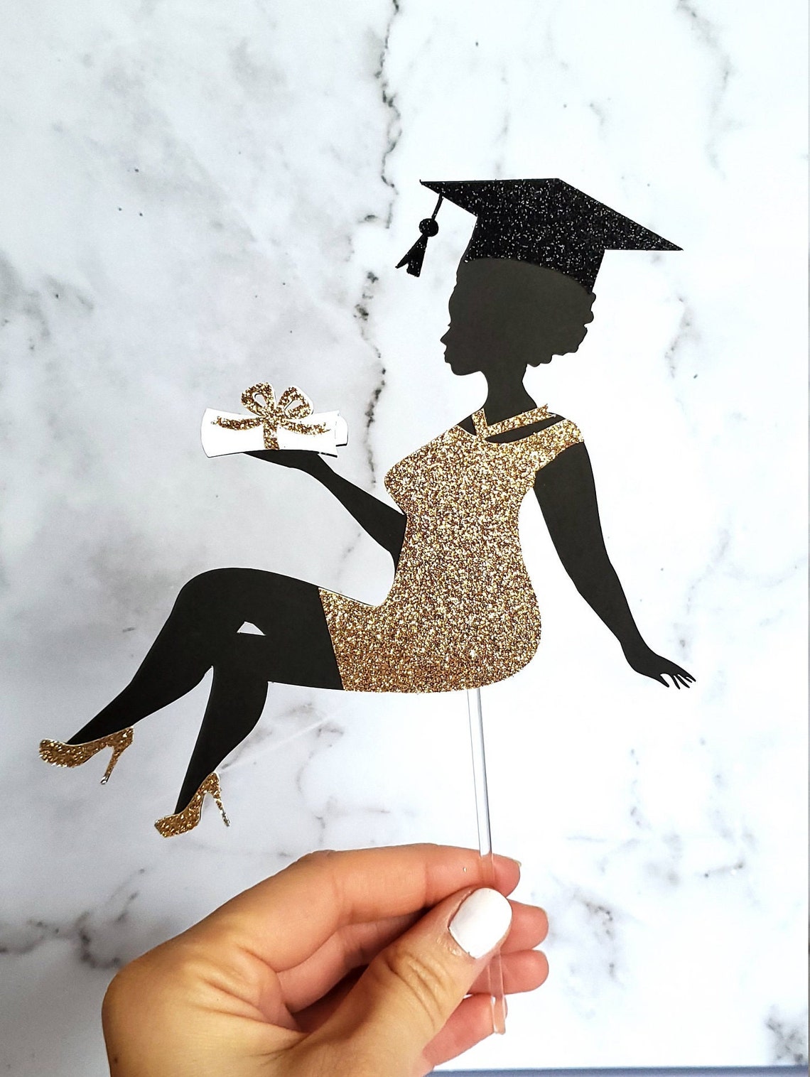 Custom Graduation Cake Topper: Sitting Girl, Glitter Dress - Etsy