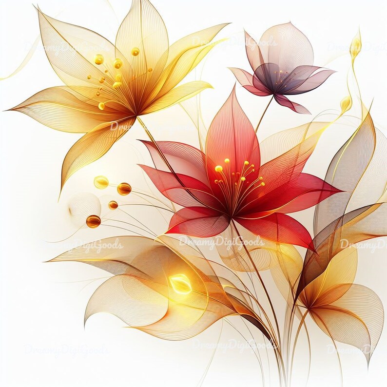 Digital Abstract Flowers - Vibrant Bloom - 10 High-quality JPEG ...