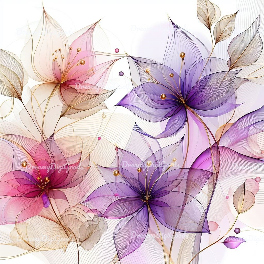 Digital Abstract Flowers - Vibrant Bloom - 10 High-quality JPEG ...